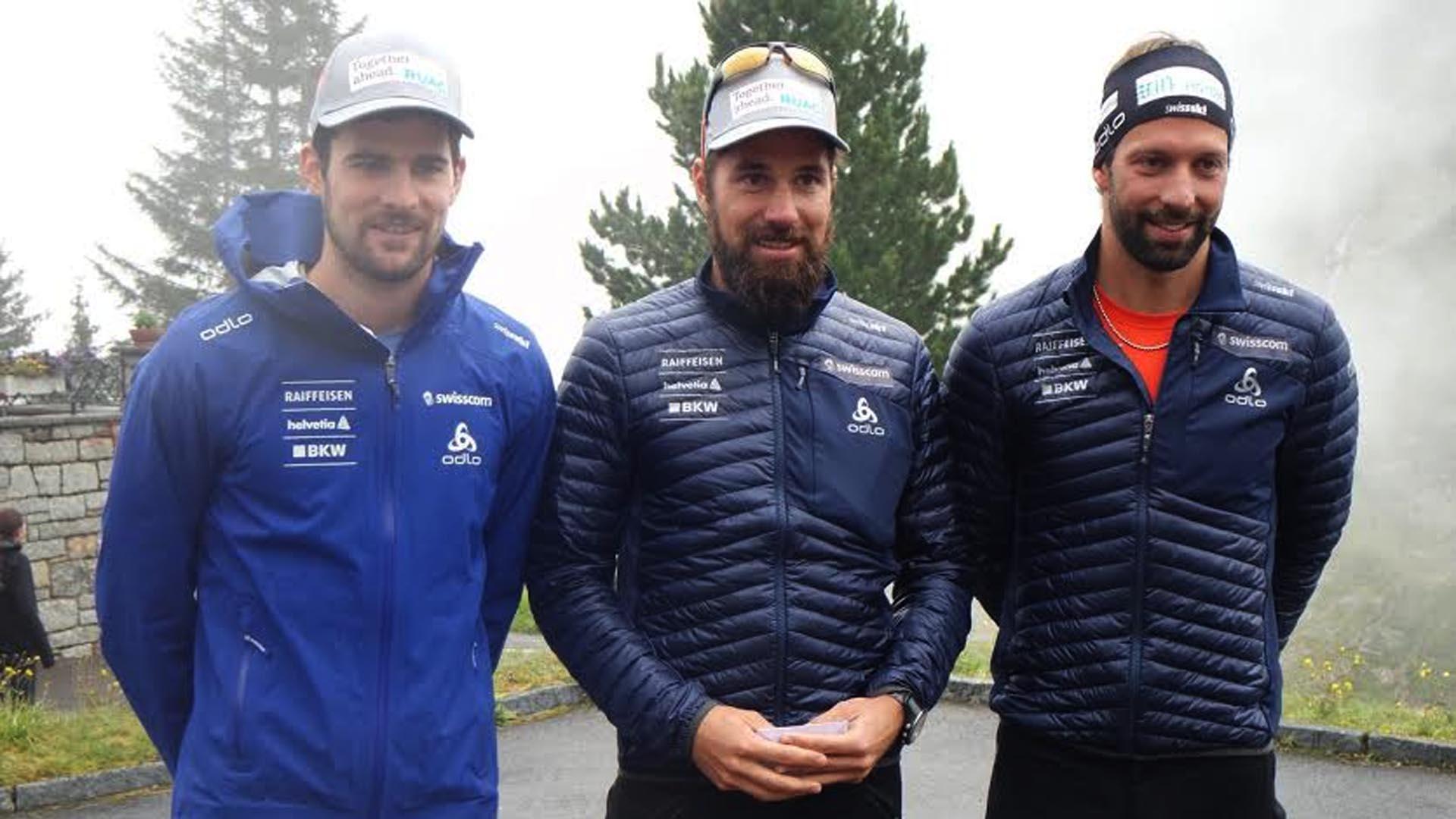 Das Siegertrio des Nordic Weekends in Andermatt: Mario Dolder, Benjamin Weger und Serafin ...